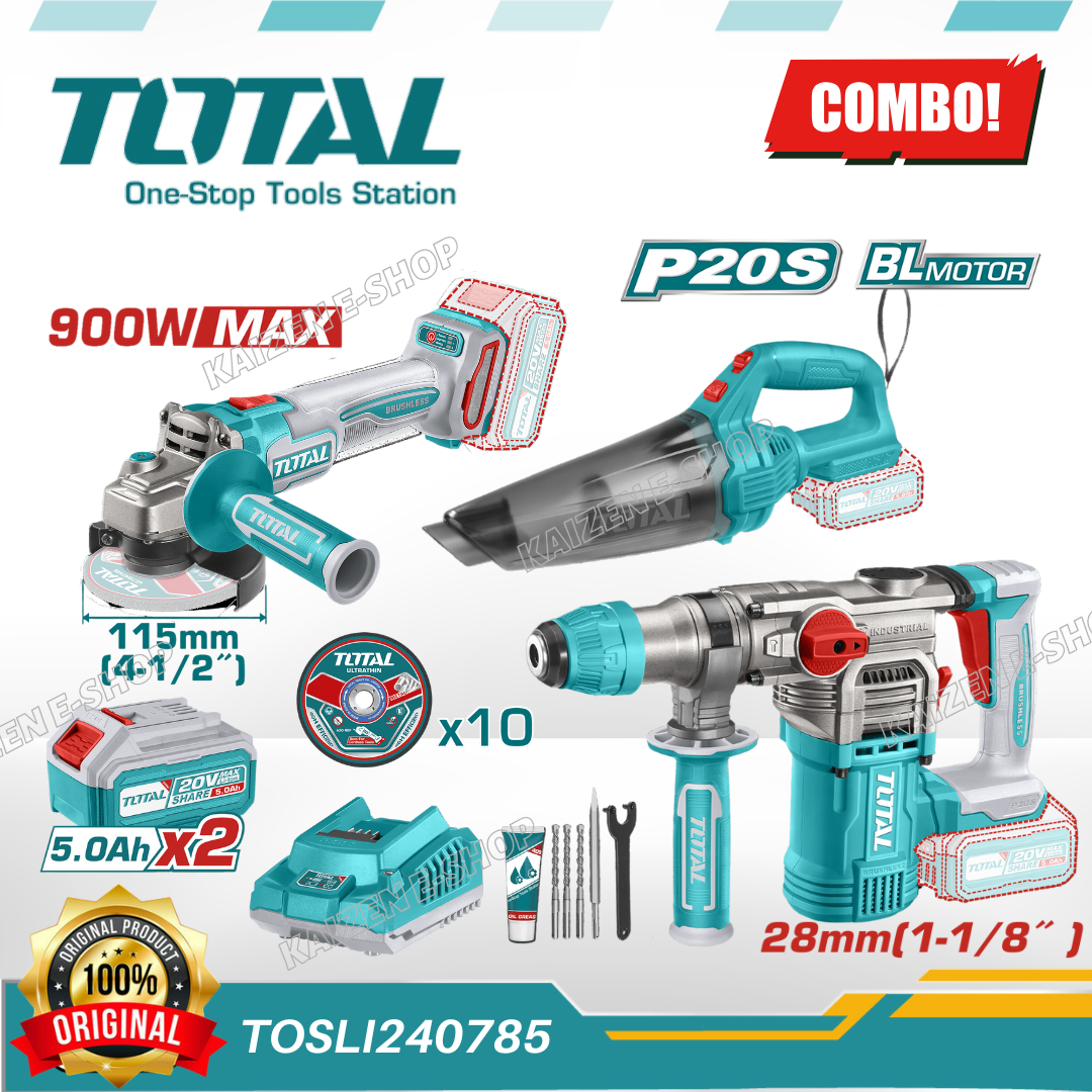 TOTAL TOSLI240785 P20S 20V Li-ion 3 Pcs Combo Kit ( Rotary Hammer ...