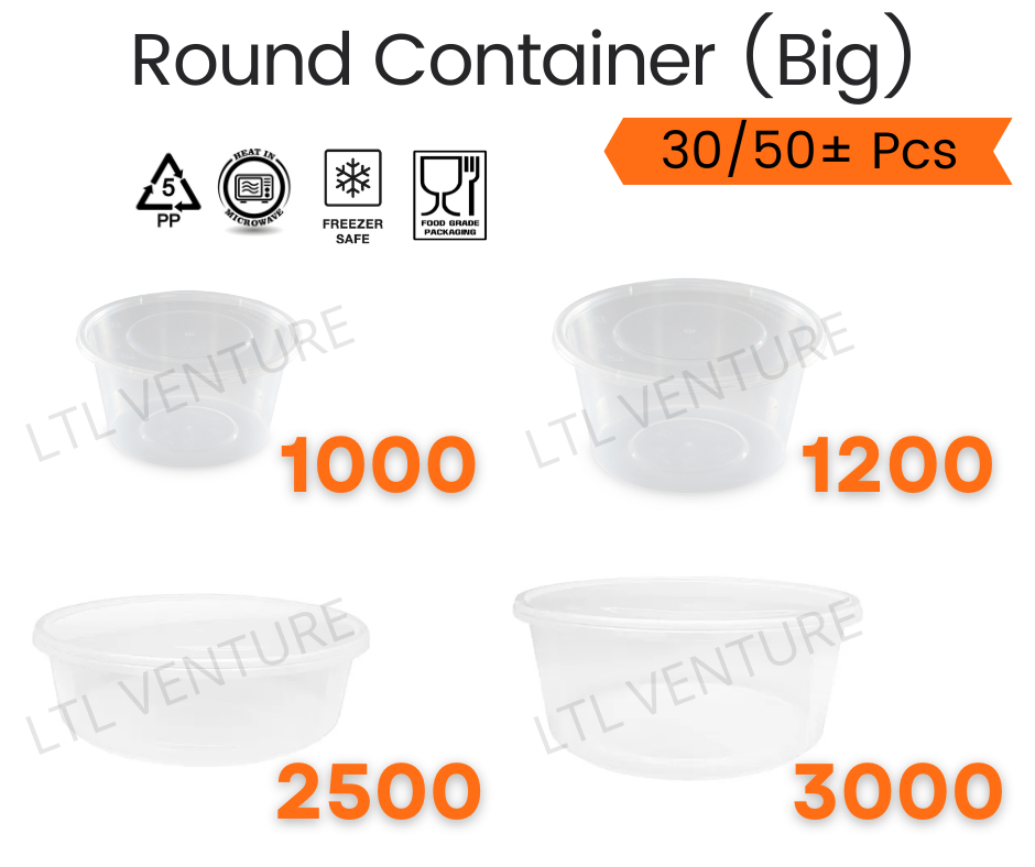 (30/50Pcs) R1000/1200/2500/3000 BIG Round Container PP Large/Disposable ...