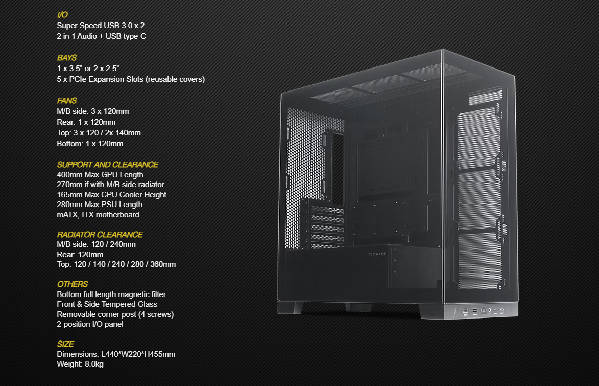 TECWARE VX90M DUAL TG MATX GAMING PC CASING | PANORAMIC CASE | 4 ...