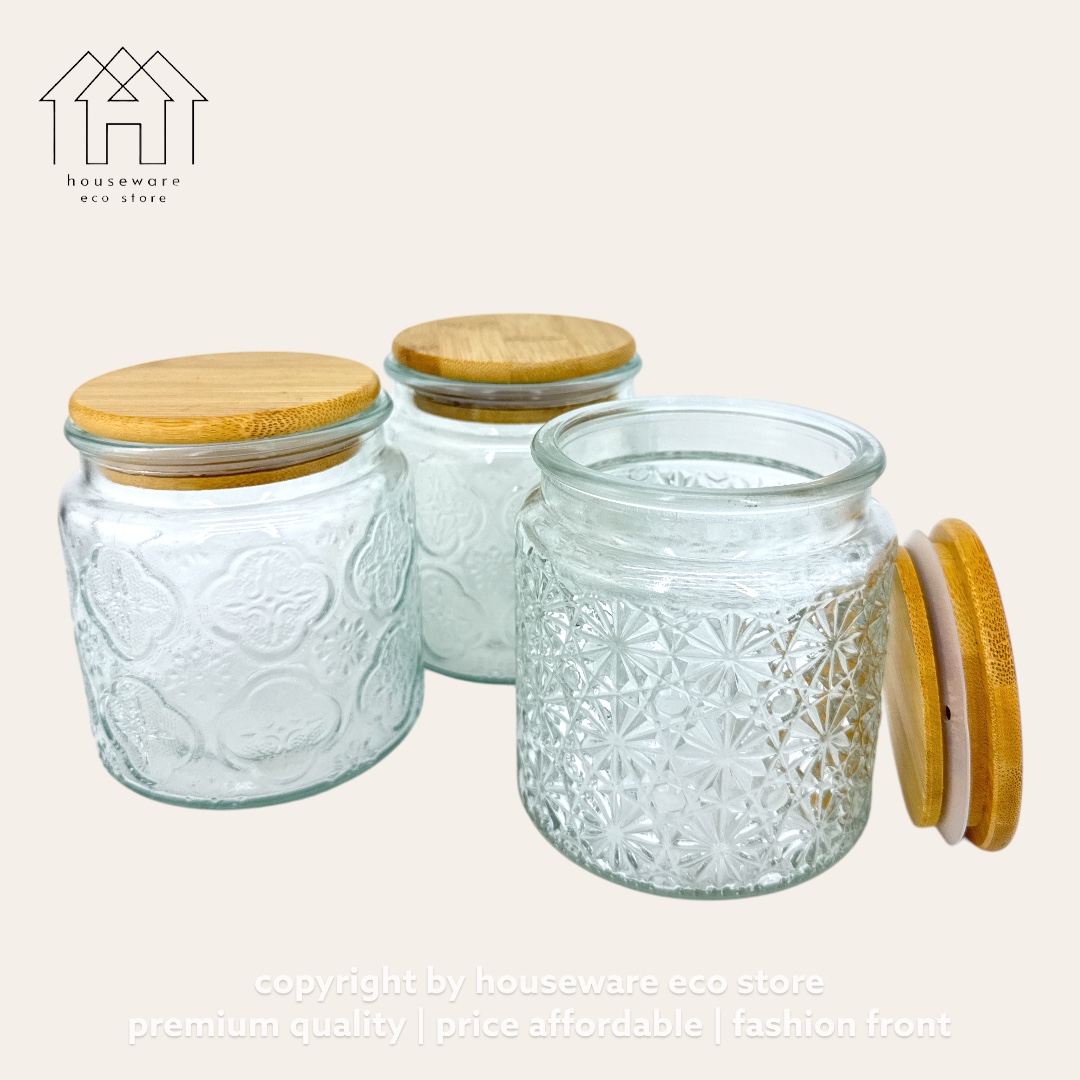Glass Jar Food Canister Spices Container Bamboo Lids Cookie Jar Storage ...