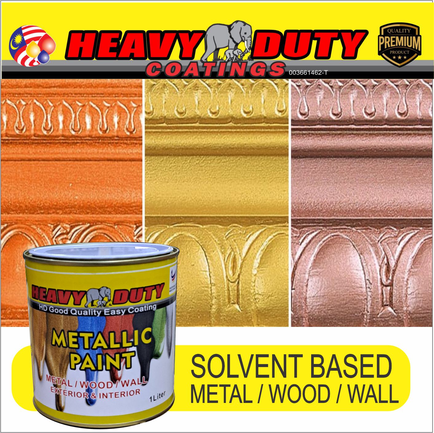 1L METALLIC SOLVENT BASED ( HEAVY DUTY ) FOR METAL WOOD WALL GOLD HD ...