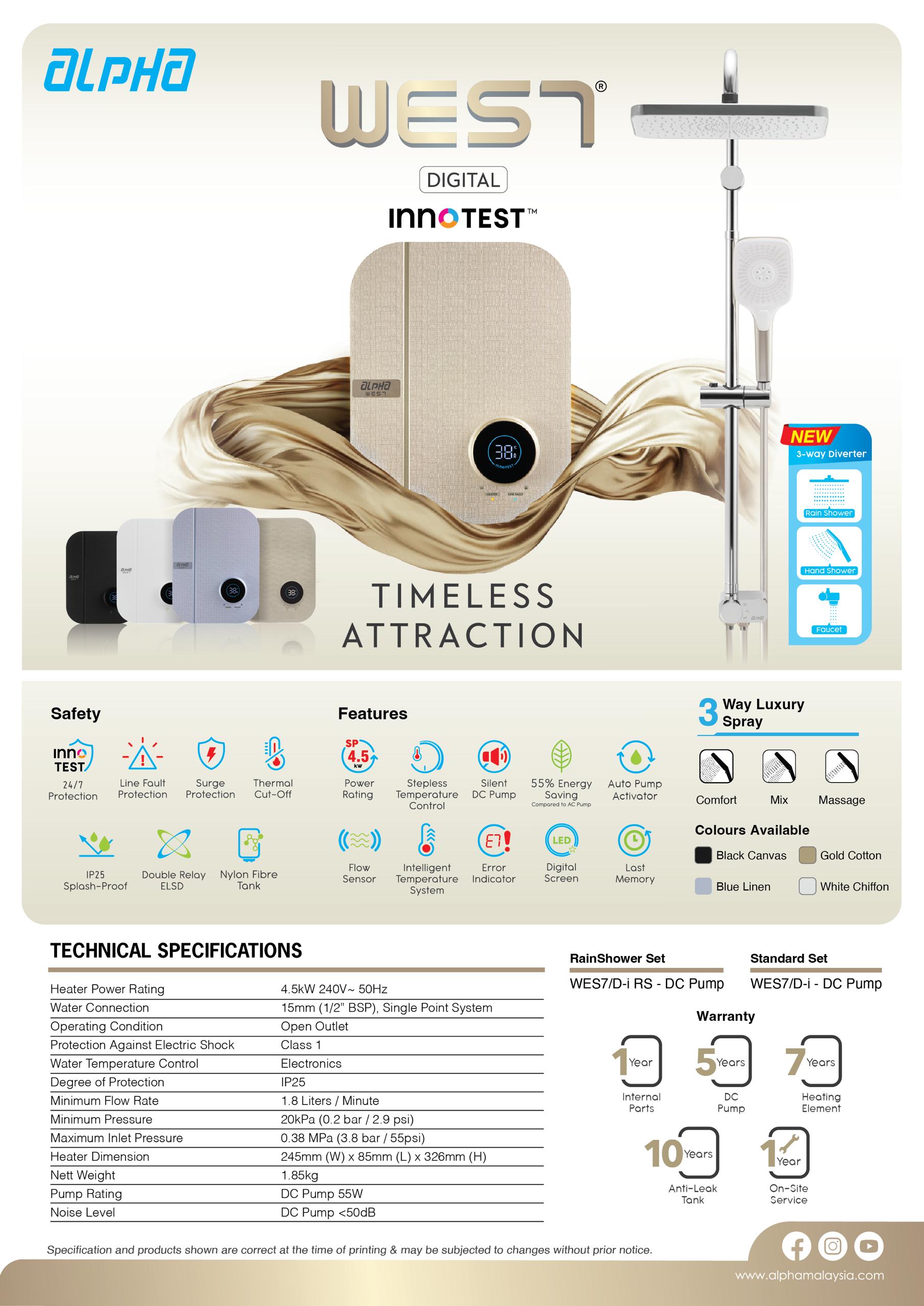 ALPHA WES7 Basic Neon Digital Rain Shower Instant Water Heater DC Pump Pemanas Air Elektrik 热水器 ...
