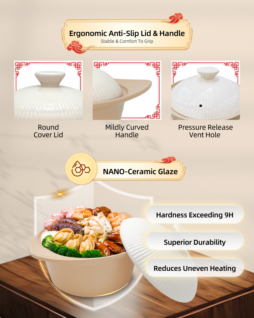 Chefology Terrachef Nano-ceramic Glaze Coating Casserole Pot Lid Non ...
