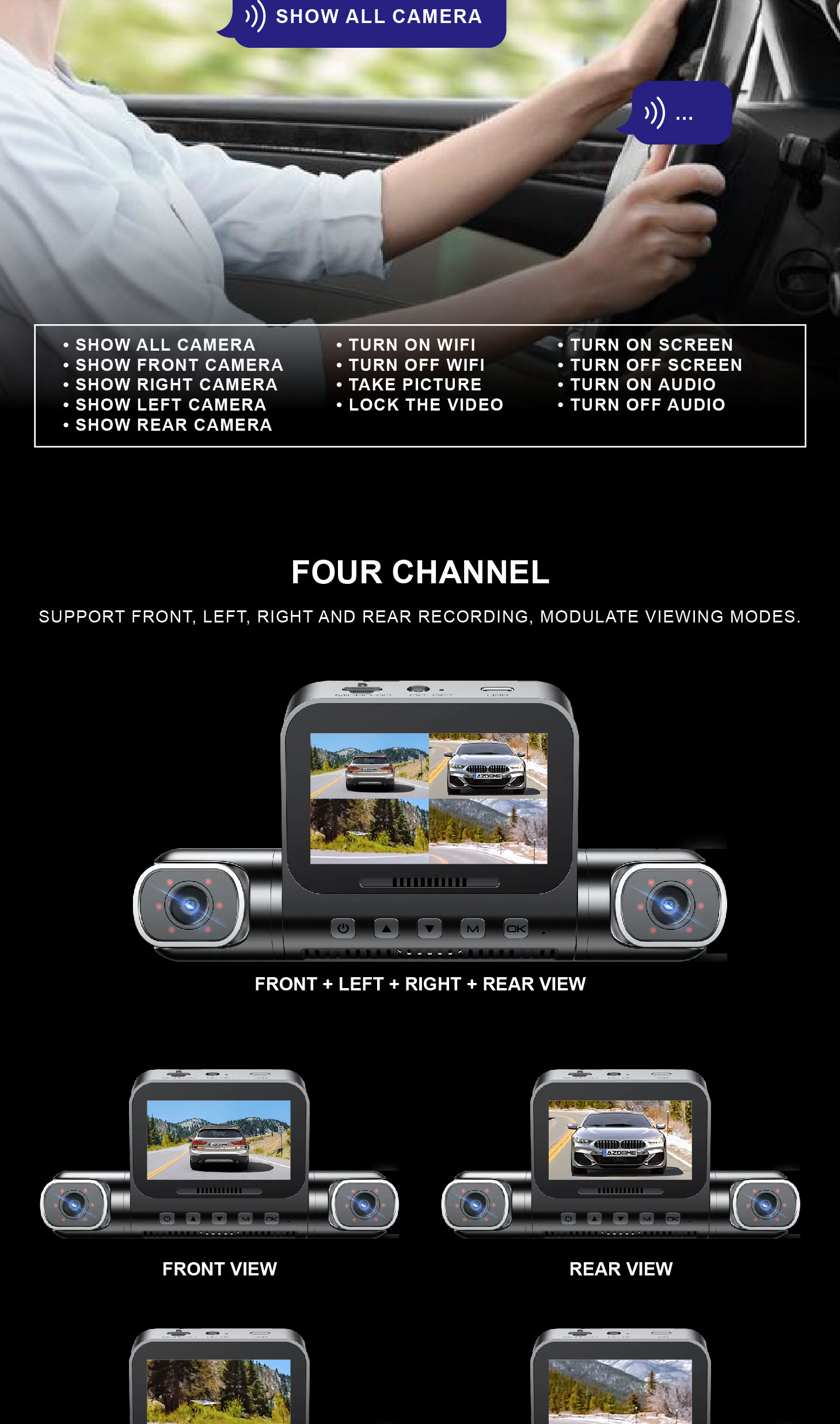 Azdome M660 4K Ultra HD 4-Channel Front & Rear & Left & Right Dash Cam ...