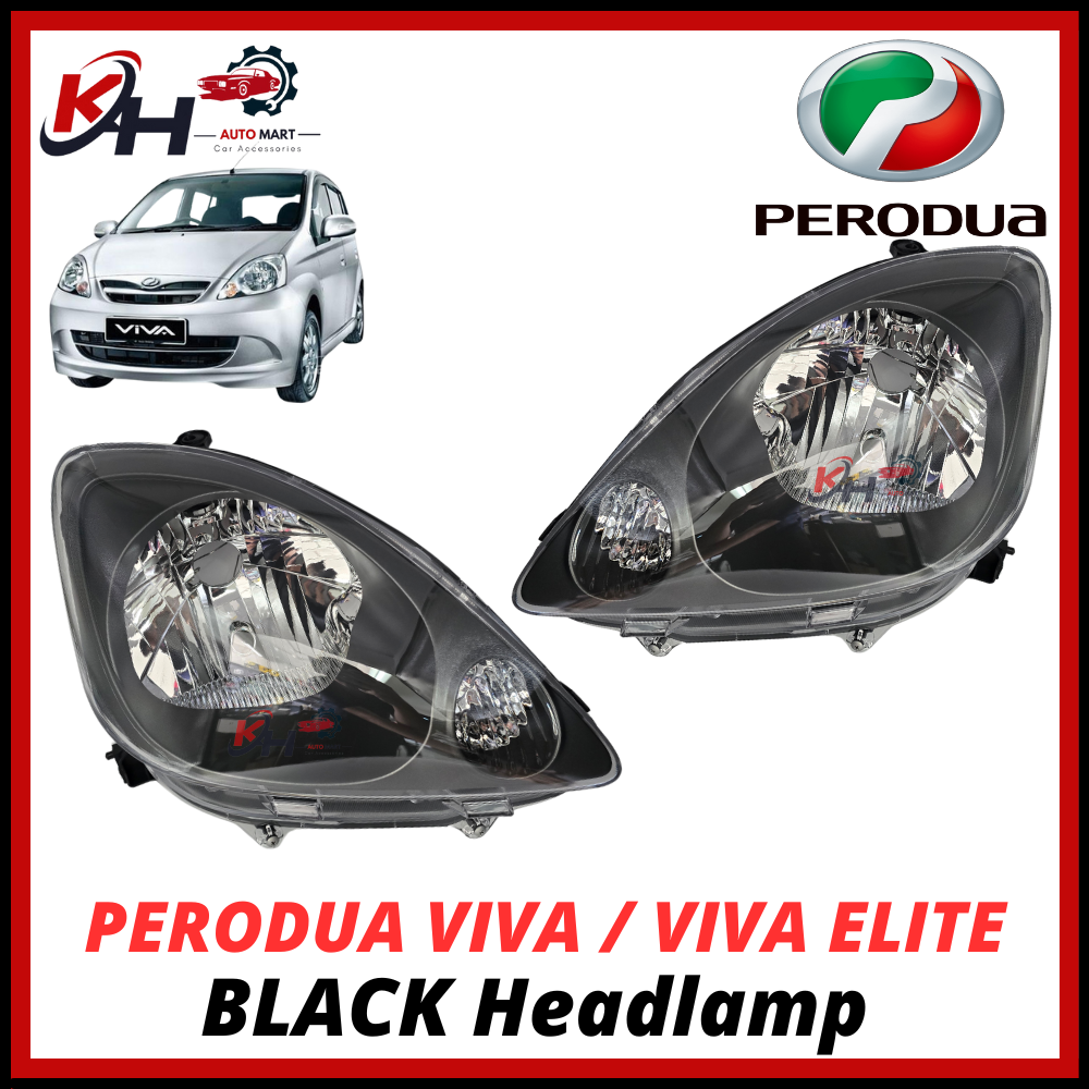 PERODUA VIVA / VIVA ELITE Black Headlamp RH LH Car Head Light LAMPU ...