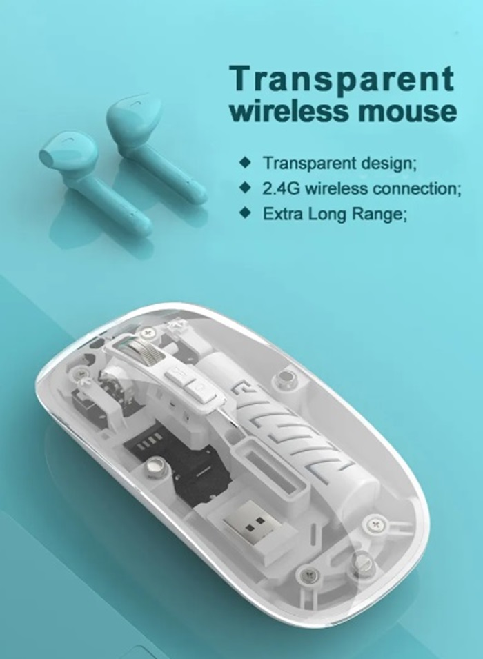 Transparent Bluetooth Wireless Mouse Rechargeable with LED Dual Mode ...