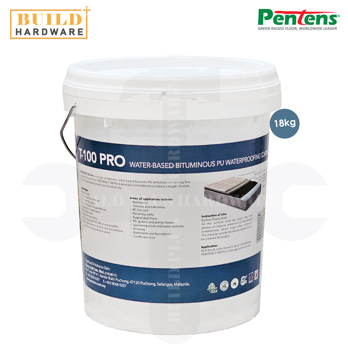 PENTENS T-100 PRO 18kg Water-Based Bituminous PU Waterproofing Coating 防水用聚胺酯 Salutan Kalis Air ...