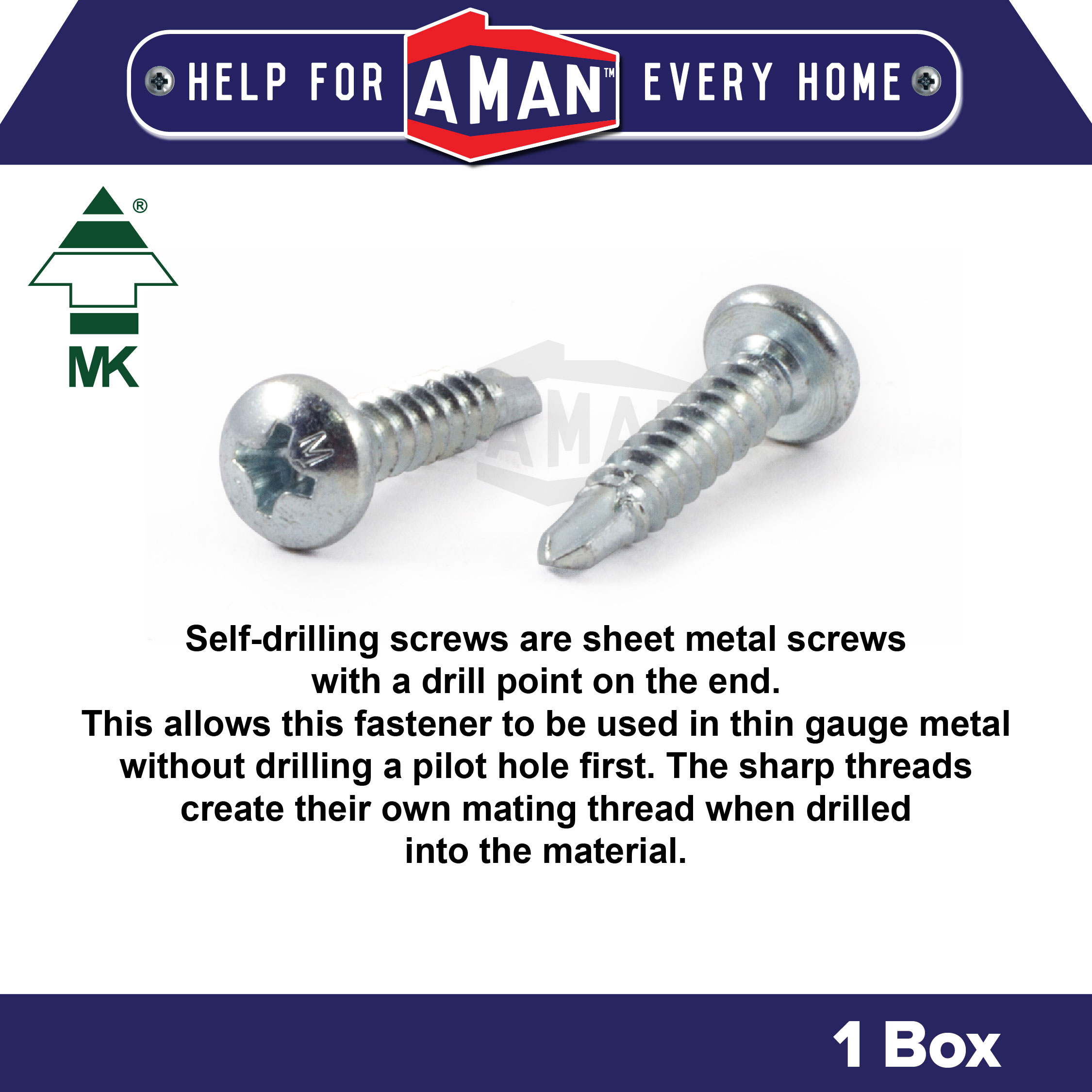 MK Self Drilling Screw Skru Mata Drill Besi Pan Flat Head DS-PH DS-FH ...