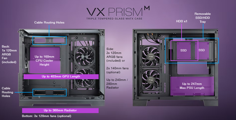 # TECWARE VX PRISM M - mATX T.G Case With 3x 120mm ARGB Fans & 2x ARGB LED Strip Pre-Installed ...