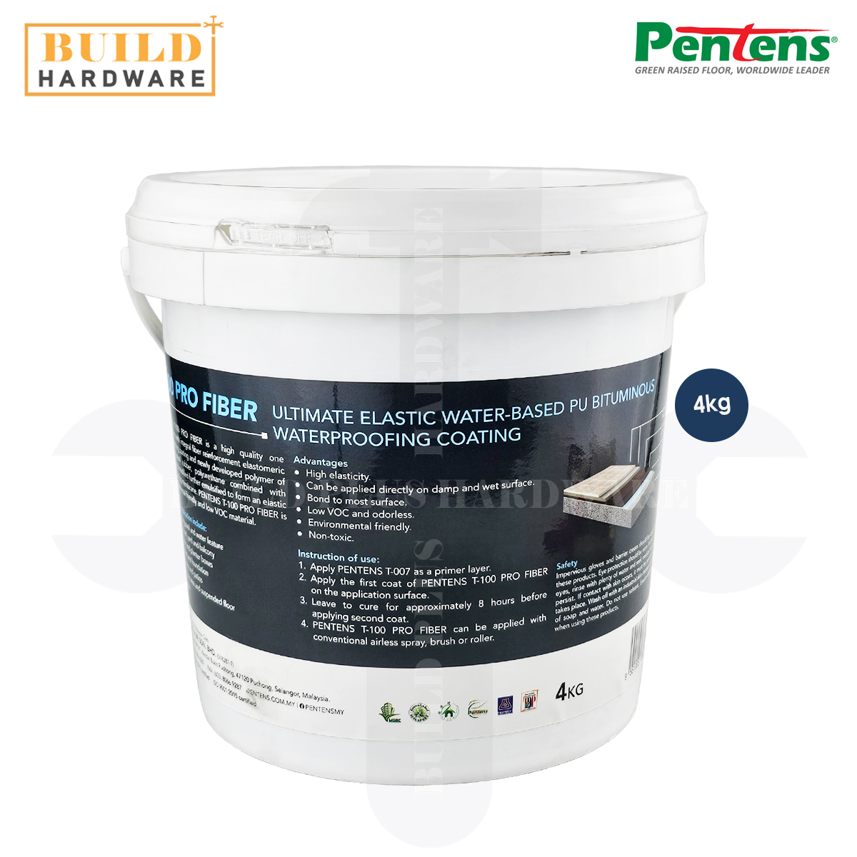 PENTENS T-100 Pro Fiber 4kg Ultimate Elastic Water-Based PU Bituminous ...