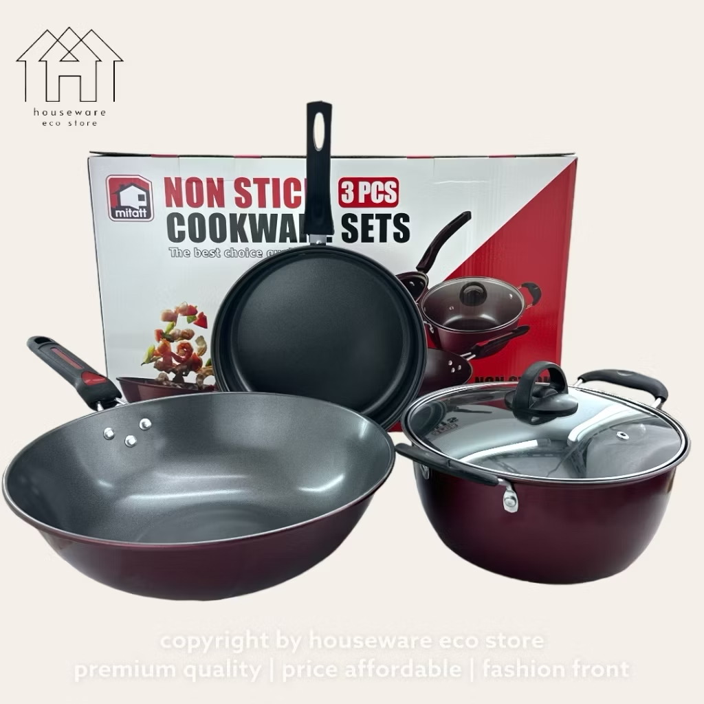 4 IN 1 Premium Set Non Stick Kitchen Cookware Wok Pot Fry Pan Fryer ...