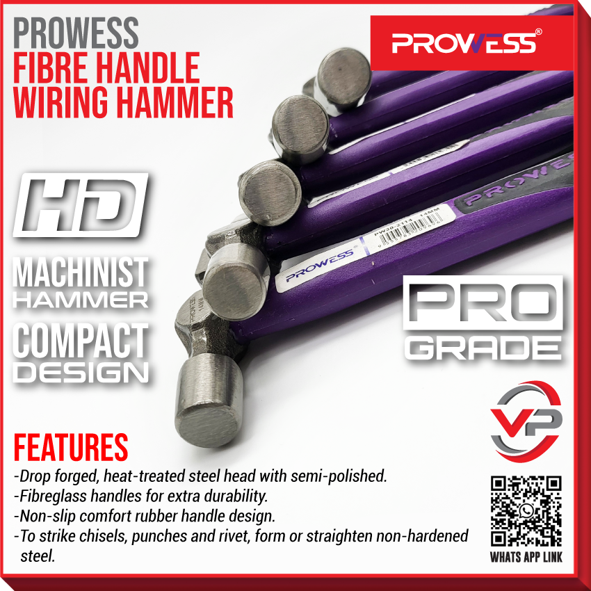 PROWESS WIRING HAMMER WITH FIBRE HANDLE/ CROSS PEIN HAMMER/ MACHINIST ...
