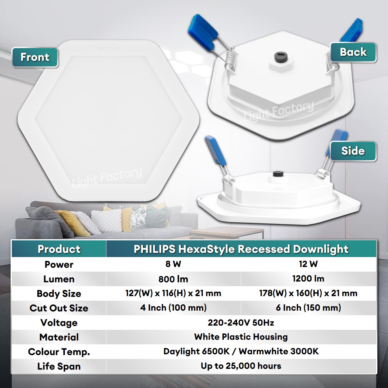 🔥NEW🔥PHILIPS Hexastyle Recessed Downlight 4''8W / 6''12W LED Ceiling ...