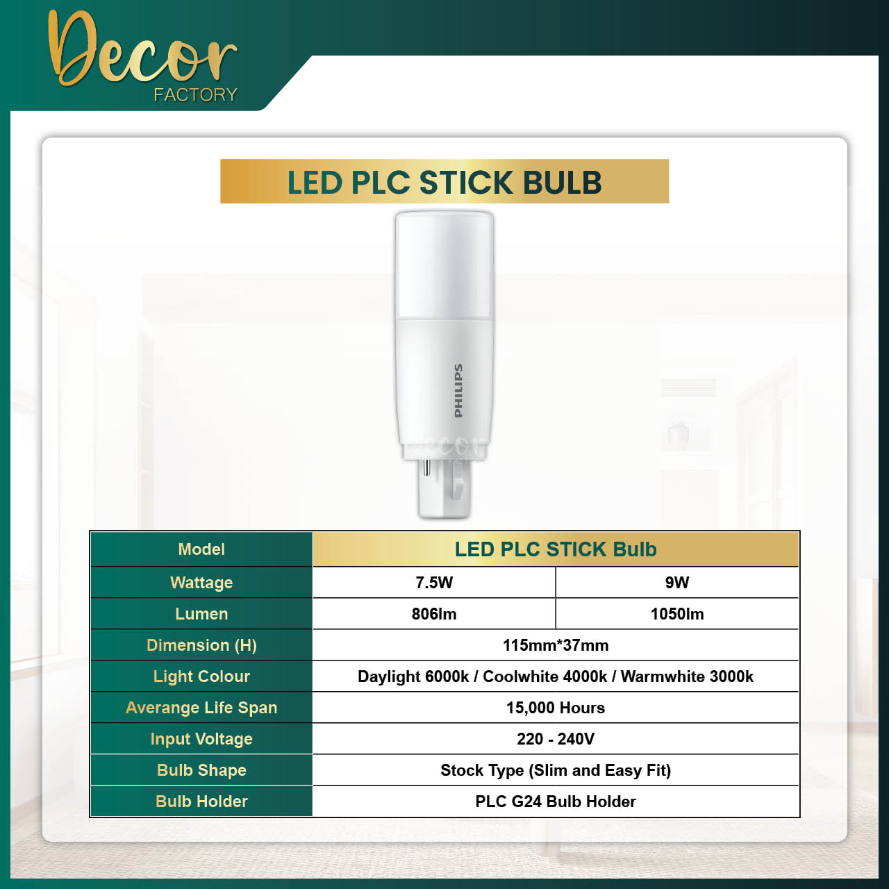 PHILIPS [SET 10pcs] PHILIPS PLC Stick Bulb G24 7.5W 9W PLC LED Bulb ...