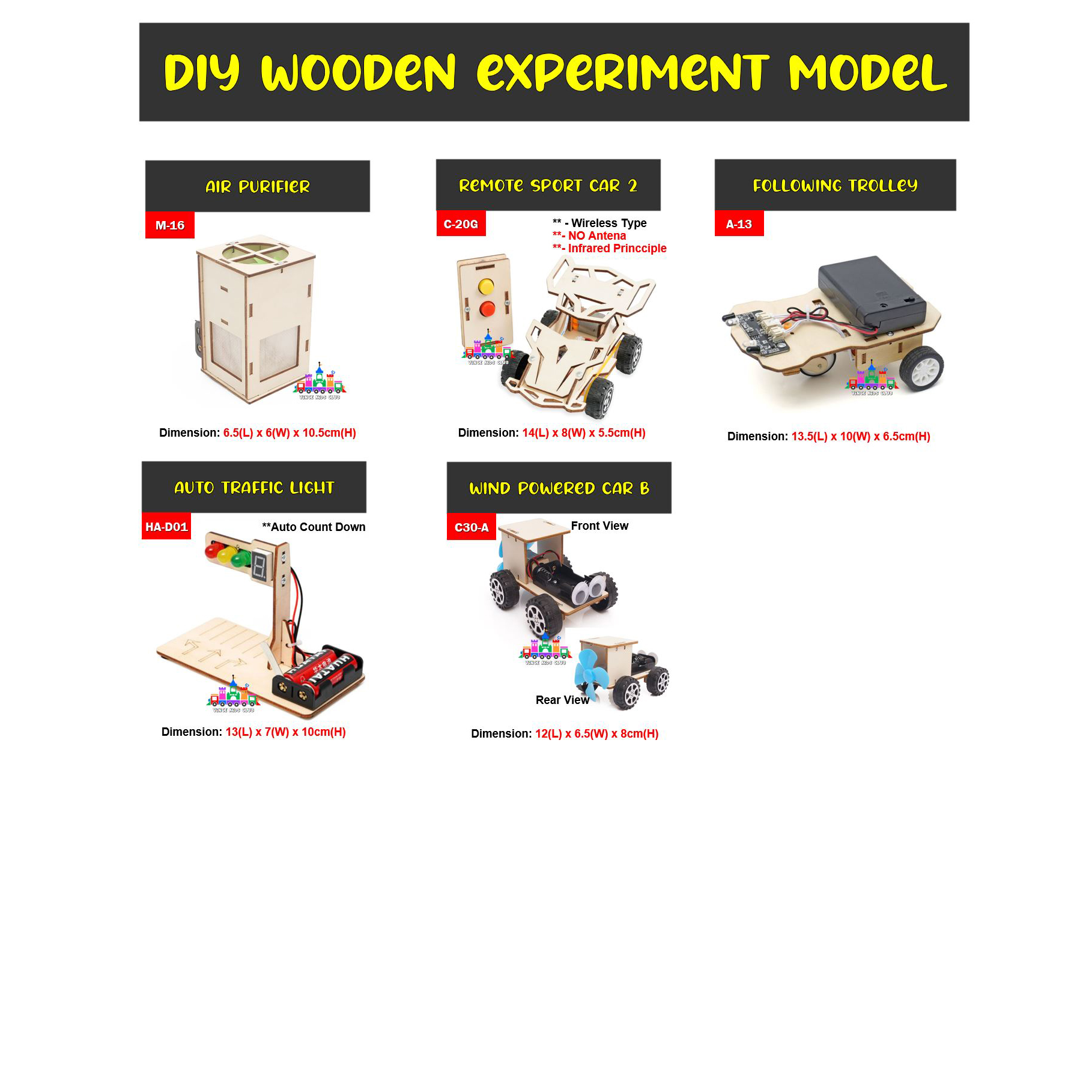 DIY Kit Projek Model Eksperimen kayu Sekolah rendah Kanak Kanak Vince ...