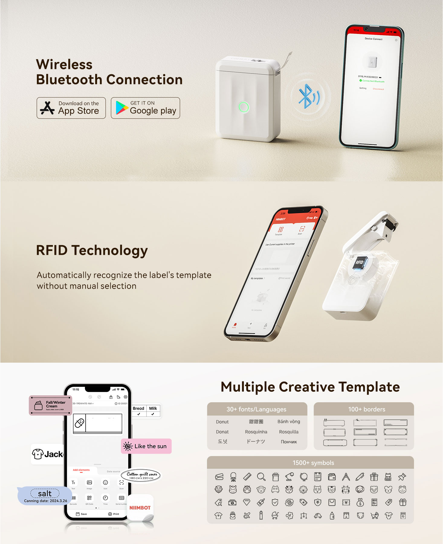 NIIMBOT D110 Label Printer Wireless Bluetooth Thermal Label Portable ...