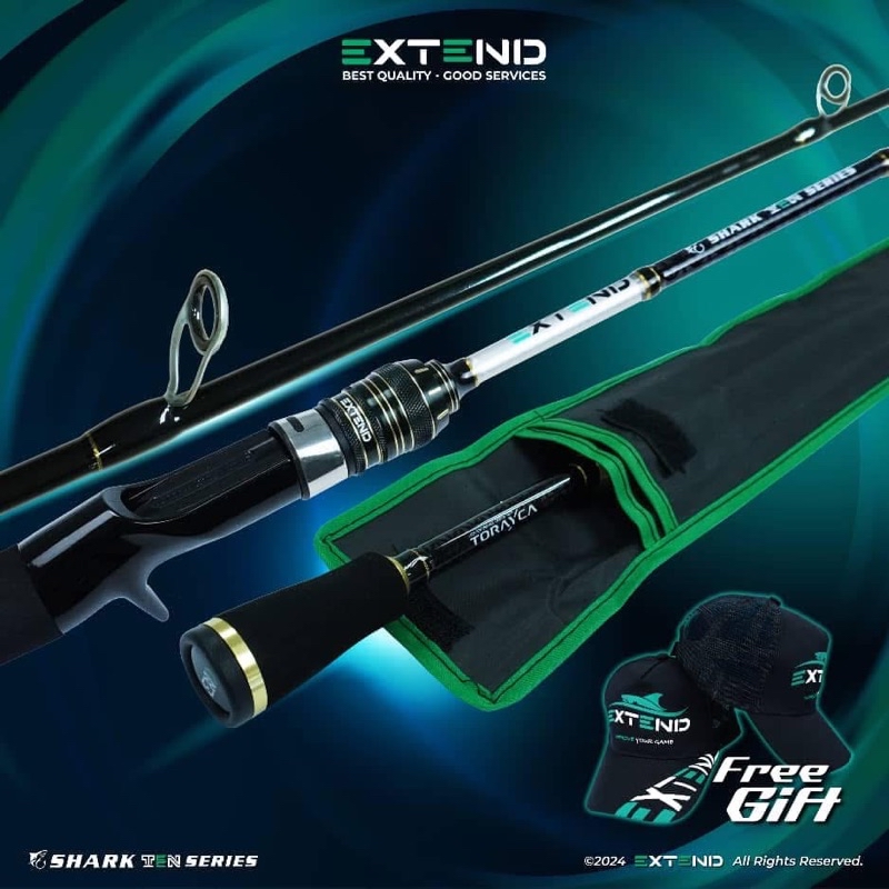 EXTEND SHARK TEN SERIES 10 SERIES GREEN FREE CAP SPINING ROD DAN ...
