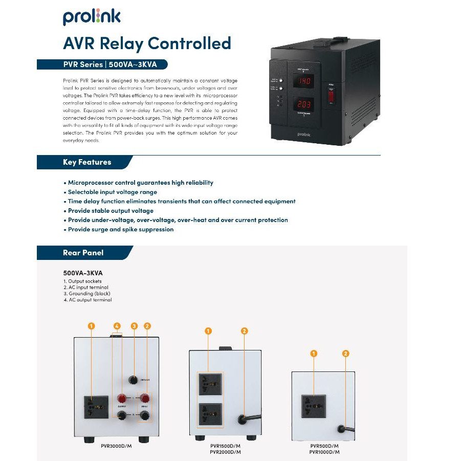 [PVR Series] Prolink 1000VA - 3000VA Voltage Stabilizer Relay ...