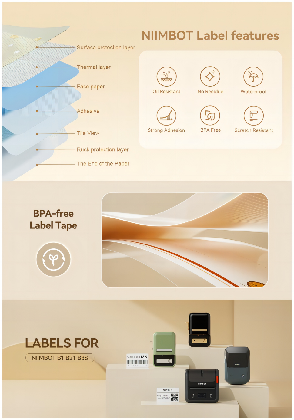 【1-5 Rolls】NIIMBOT B21/B1/B3S Label Paper Transparent Name Sticker Waterproof Small Thermal ...