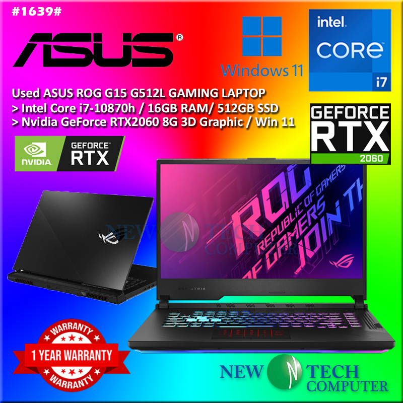 #1639 USED i7 ASUS ROG G512L Performance Gaming Laptop intel i7 10870H ...