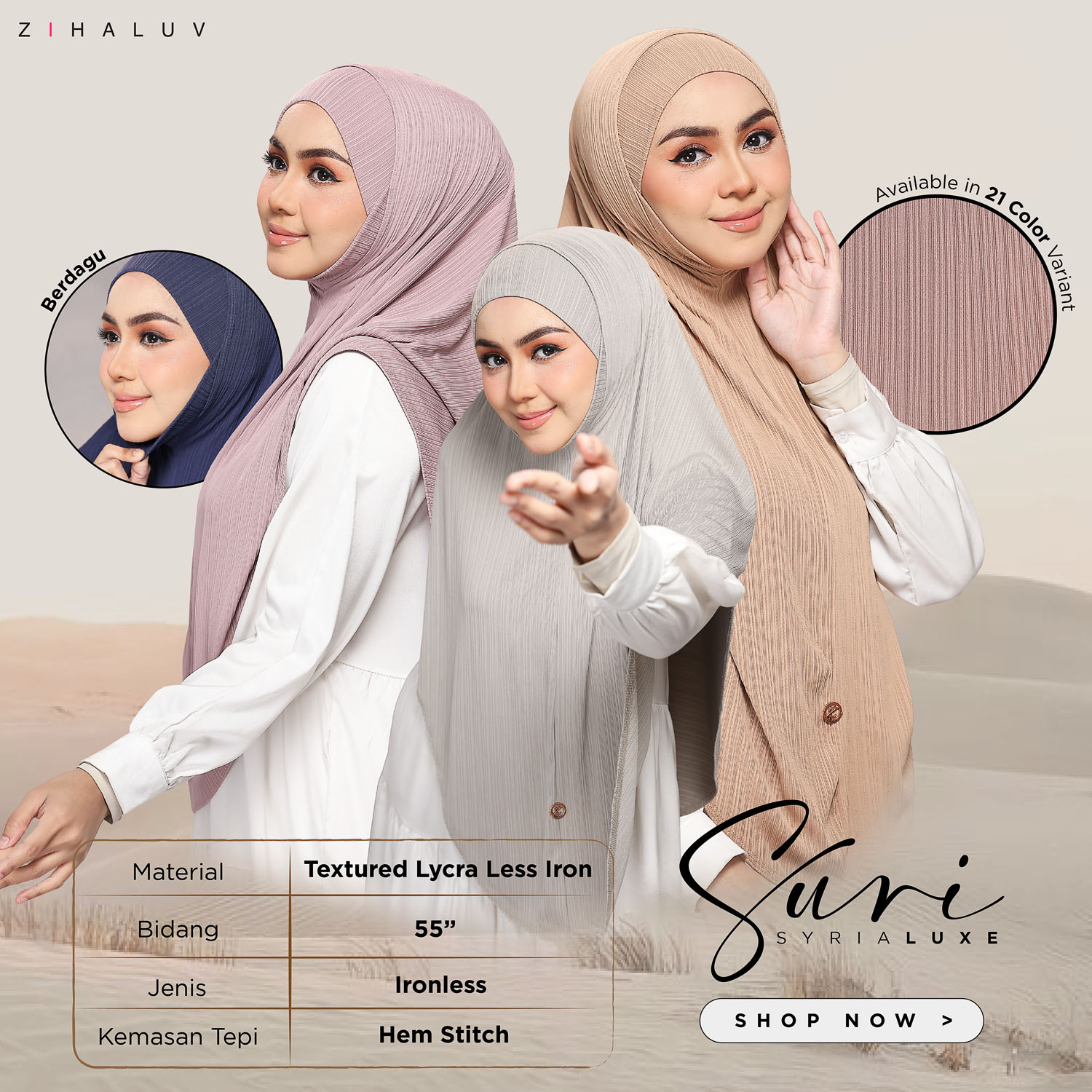 Zihaluv - Tudung Suri Syria Luxe - Lycra Ironless - Berdagu | Shopee ...