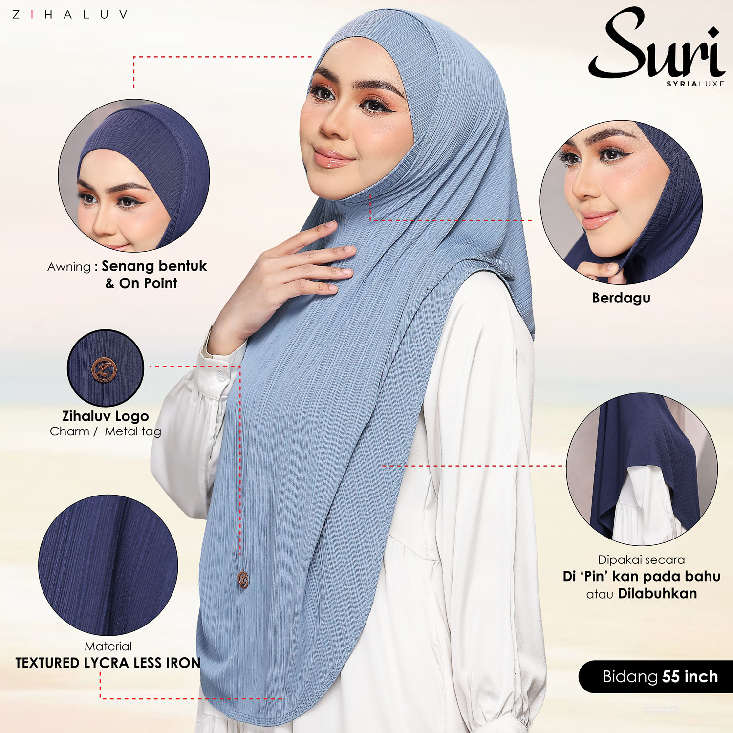 Zihaluv - Tudung Suri Syria Luxe - Lycra Ironless - Berdagu | Shopee ...