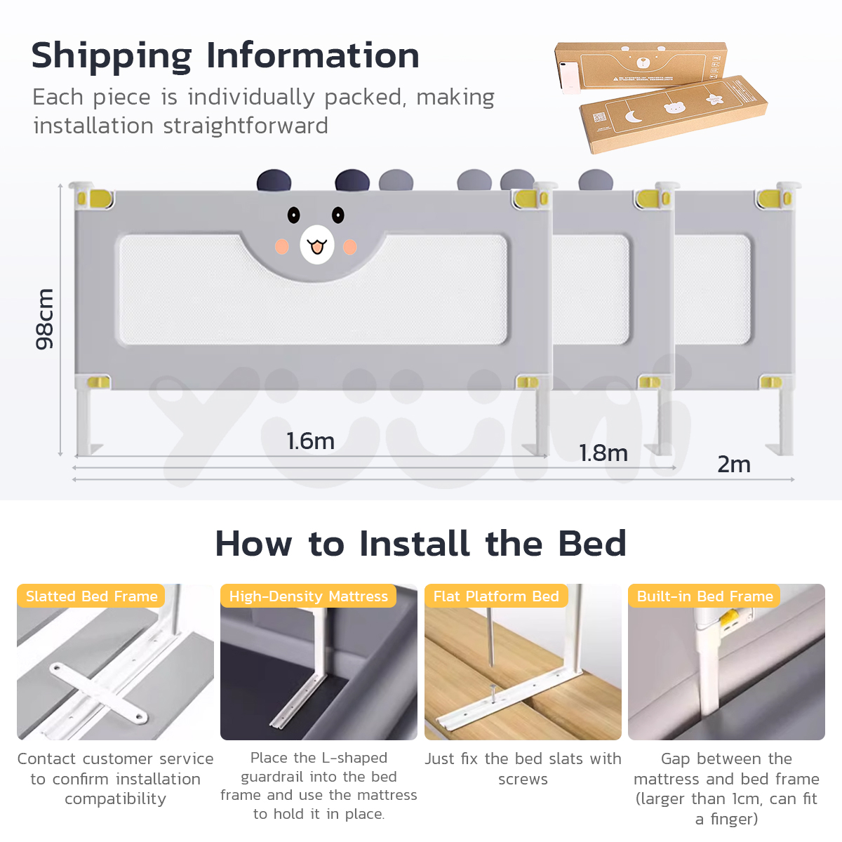 Yuumi Pagar Baby Bed Fence Cot Bumper Thicker Steel Tubes Anti-Fall ...