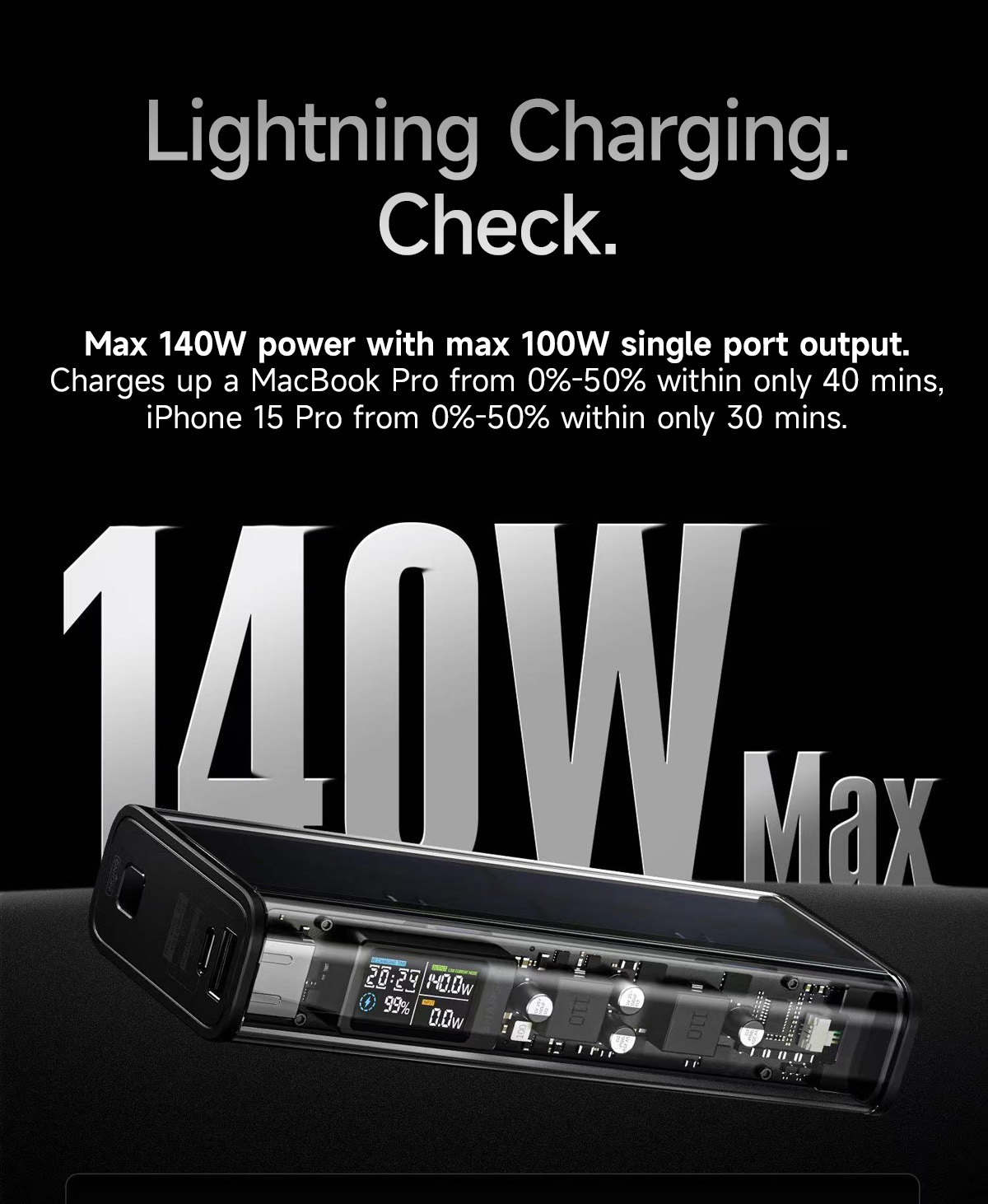 Shargeek 140 | 140W max dual-port output | 100W max output | 20,000mAh ...