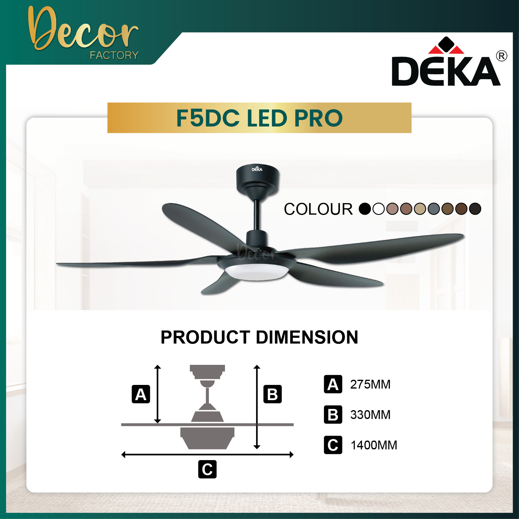 DEKA Fan DEKA F5DC LED PRO 56" Fan 5 Blade 10 Speed DC Motor Remote ...