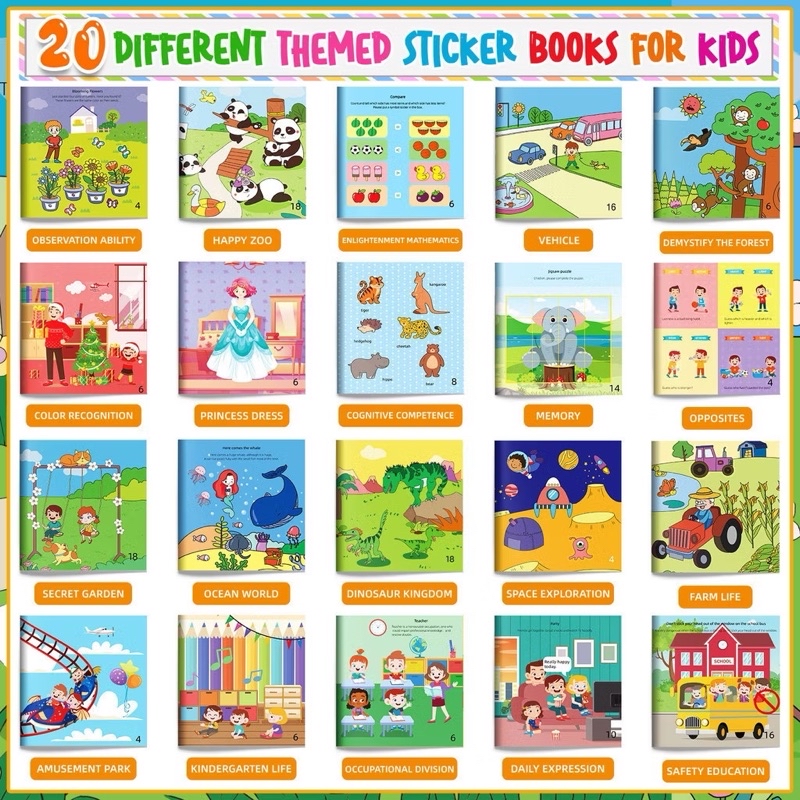 20books 1set Concentration Training Sticker Book Toddler Kids Preschool ...