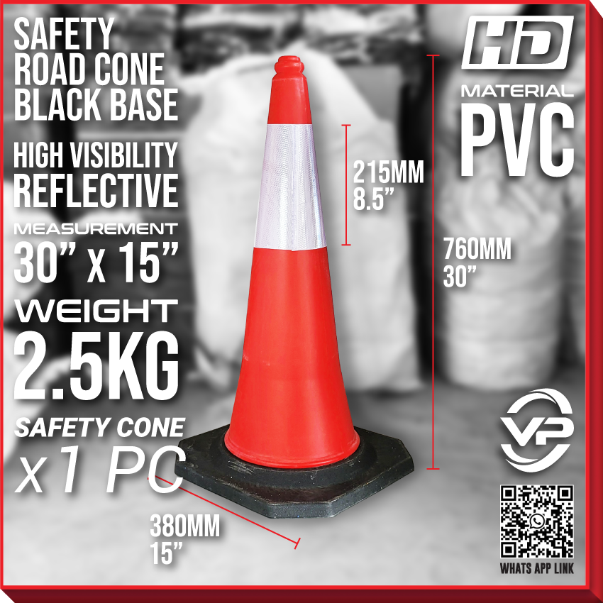 SAFETY ROAD/TRAFFIC CONE BLACK BASE WITH REFLECTOR SINGLE LINE SET ...