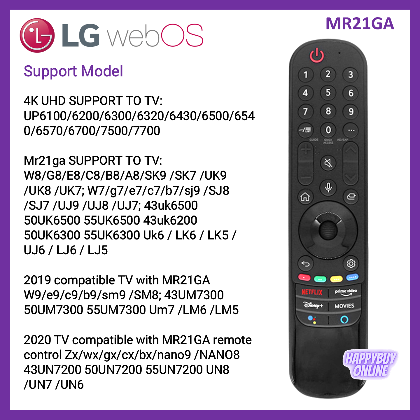 LG 4K QLED UHD Smart Google TV Magic Remote Control MR21GA MR22GA ...