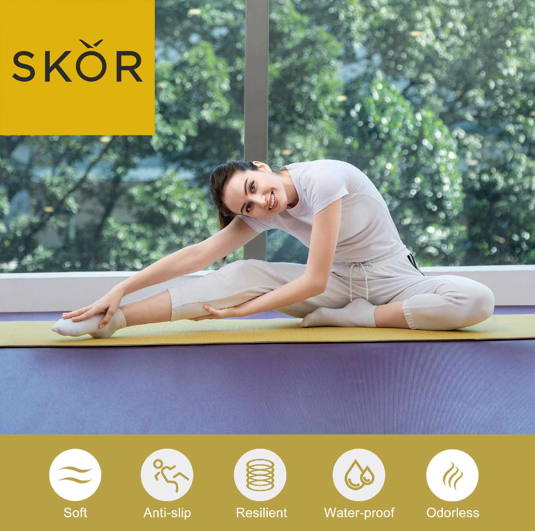 New SKOR Ecoflex II Extra-Wide Anti-Slip TPE Yoga Mat (66cm x 8mm ...