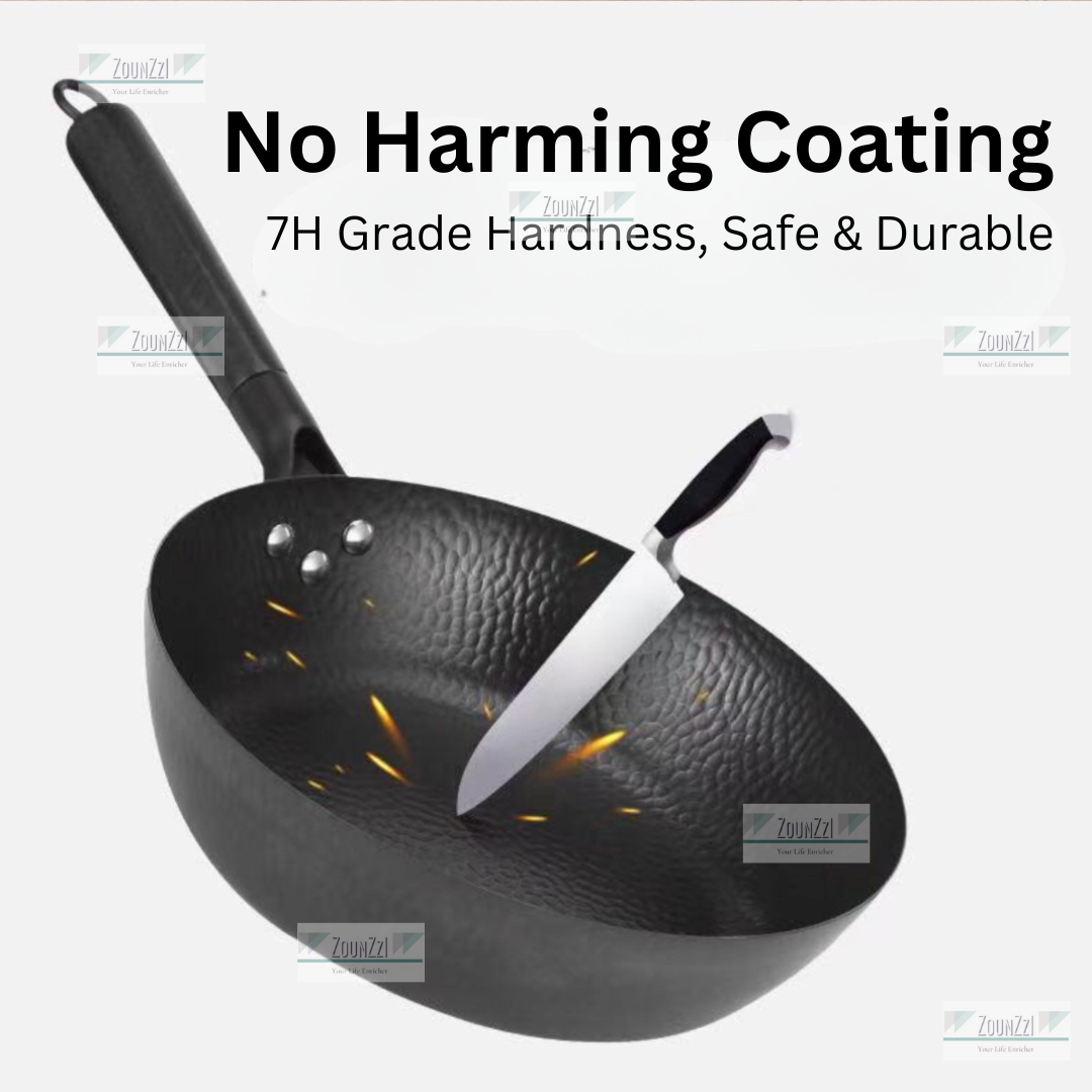 Uncoated Flat Cooking Pan No Harmful Coating Surface Ergonomic Handle ...