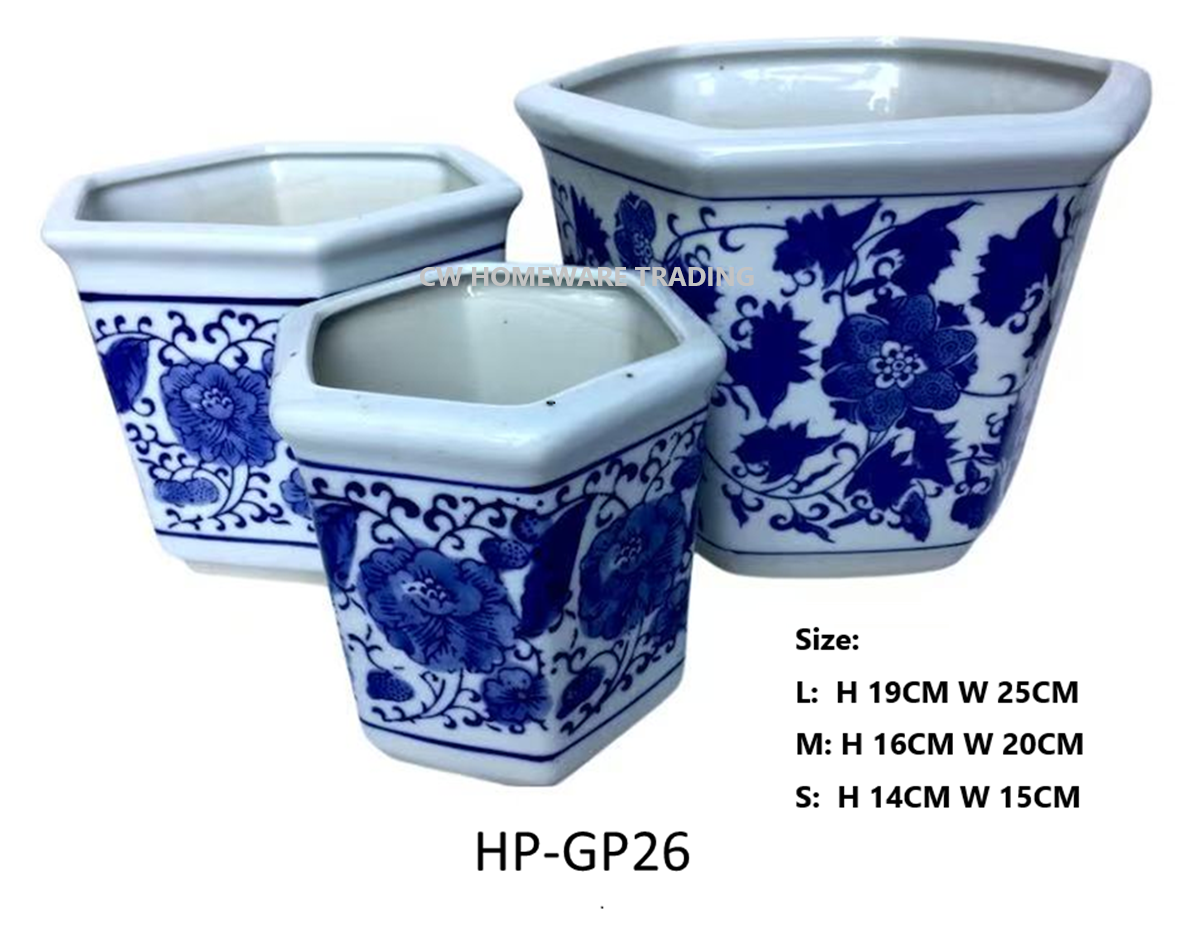 Blue white porcelain Ceramic hexagonus Size Pasu Seramik Segi Enam ...