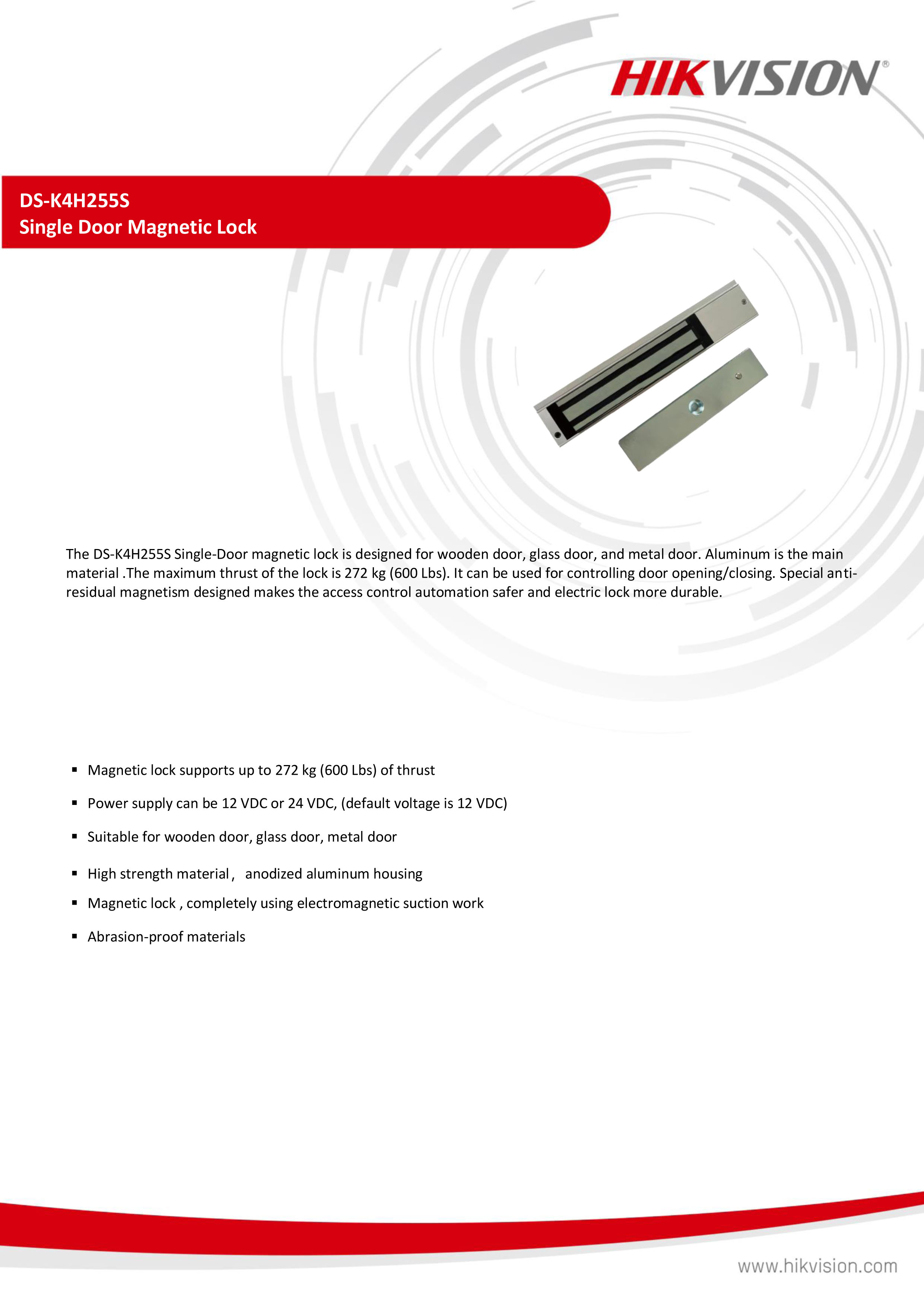 Hikvision DS-K4H255S Door Magnetic Lock - Hikvision Door Access EM Lock ...