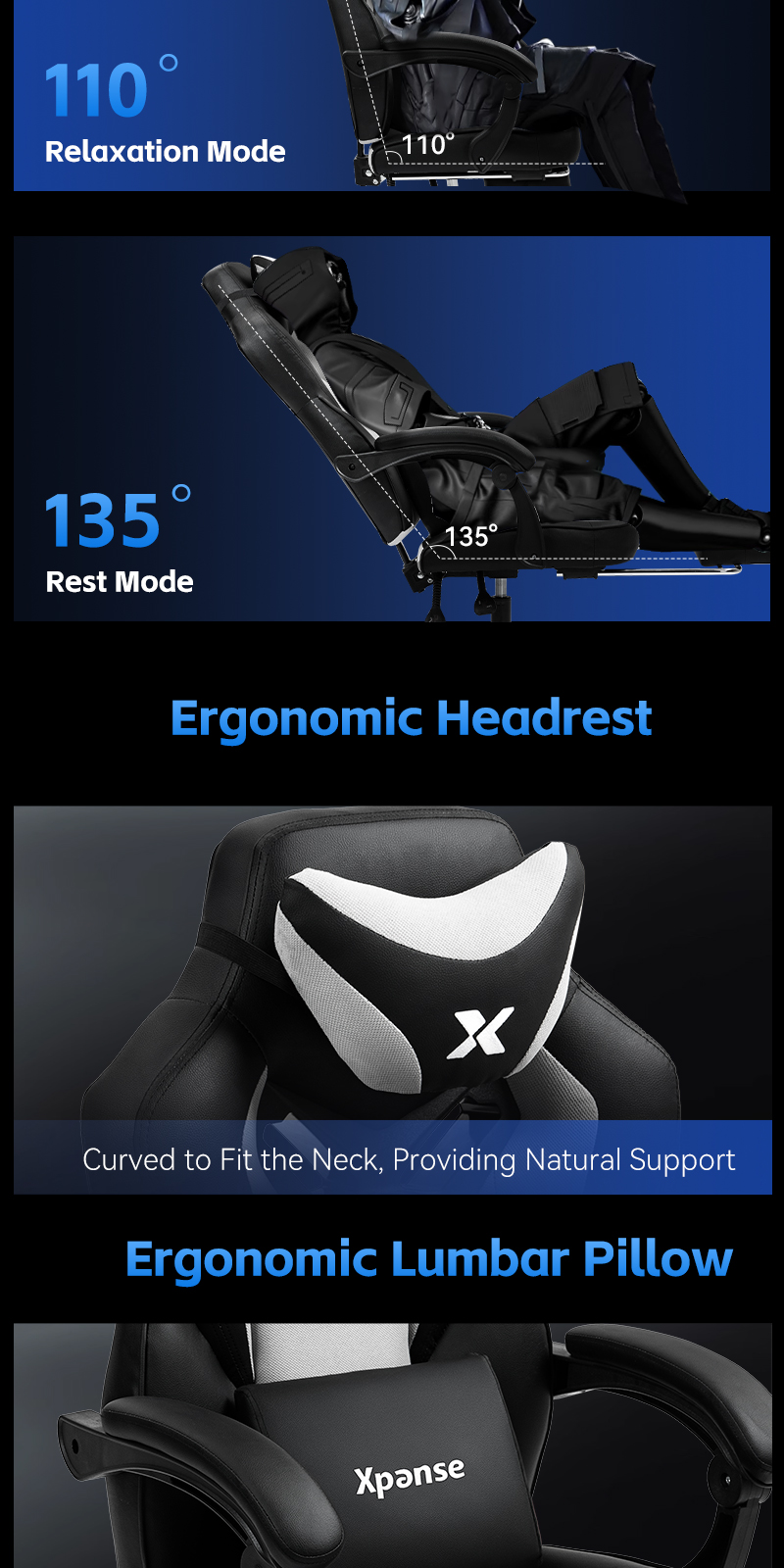 Xpanse Xshade 135° Lean Gaming Office Ergonomic Computer Chair | Shopee ...
