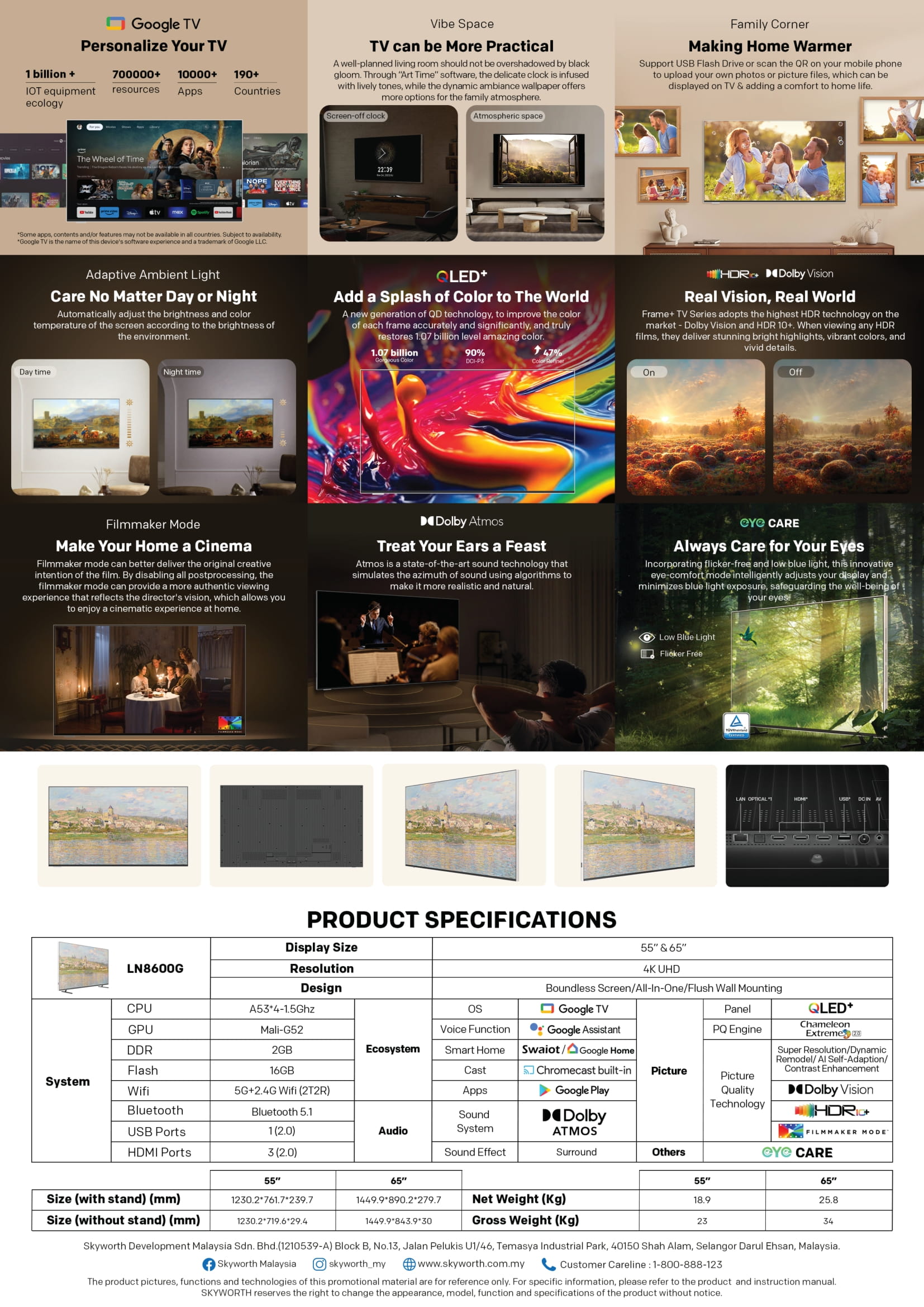 FREE SHIPPING - SKYWORTH 55/ 65 INCH FRAME tv QLED+ TV Matte Screen ...