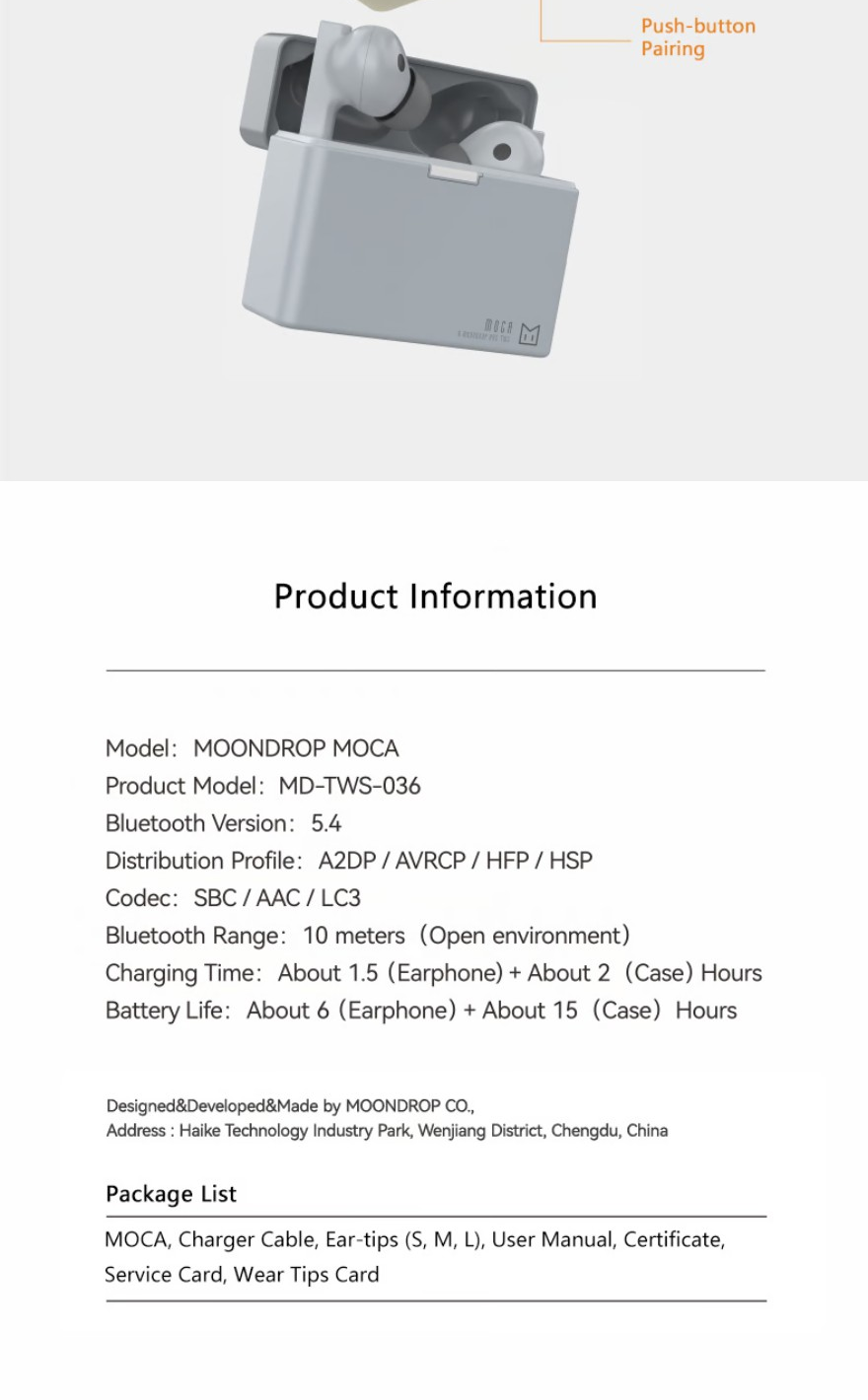 Moondrop Moca, True Wireless Earbuds: Bluetooth 5.4, 40dB ANC, LC3 ...