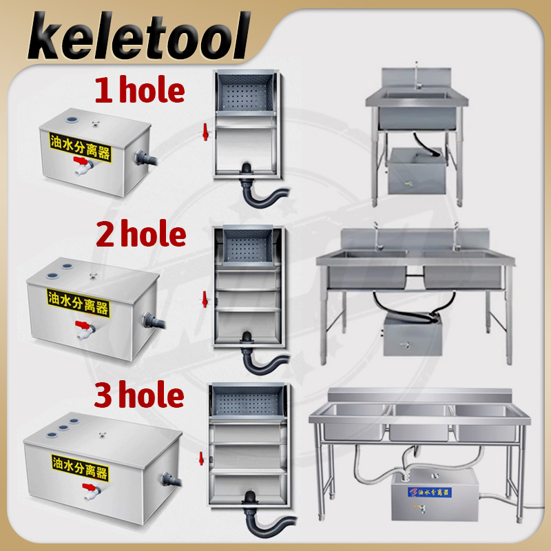 Stainless steel grease trap 3hole kitchen oil trap grease trap penapis ...