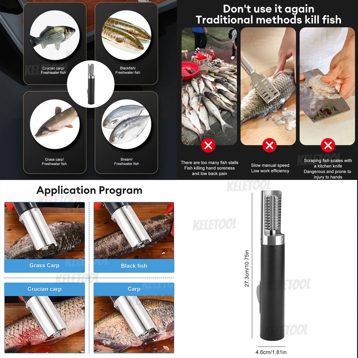 Portable Charging 250W Cordless Electric Fish Scaler Fish Scale Scraper ...