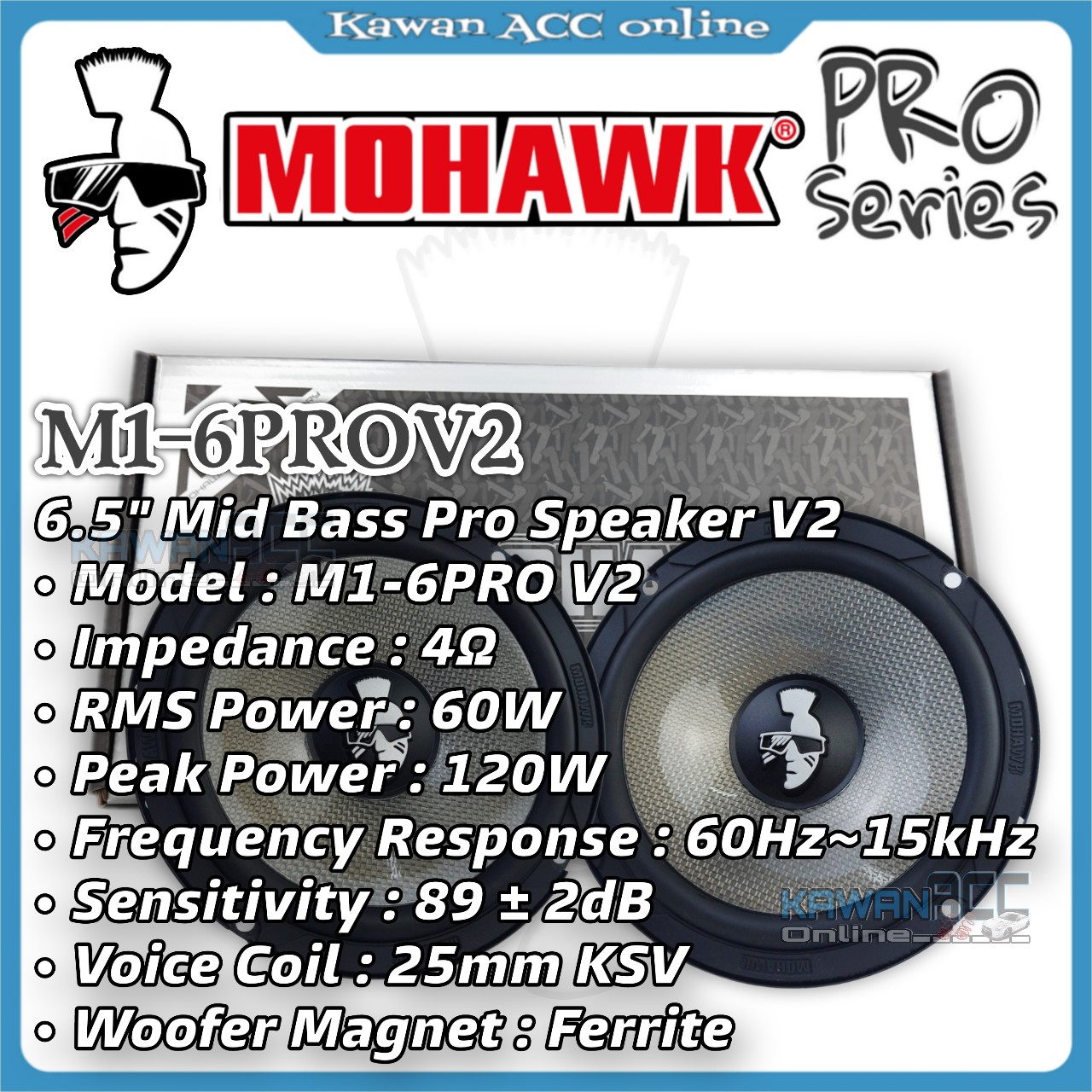 MOHAWK 6.5 Bass Mid Speaker PRO/MS/M1 Series M1-6 for Proton,Perodua,Honda,Toyota,Nissan,Mazda ...
