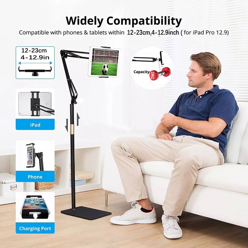 Floor Stand Tablet Phone Stand Monopod Bed Mount Holde 可伸缩调节高度55cm ...