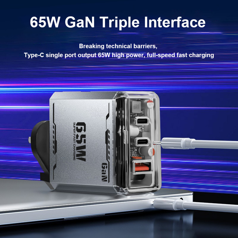 MeeGoo 65W GaN Charger UK Plug A+2C Ports QC3.0 Fast Charging Adapter ...