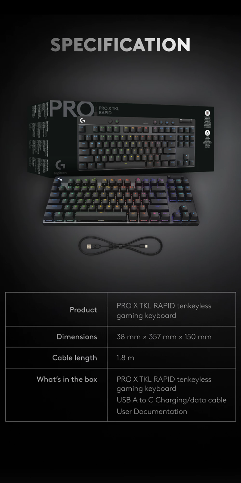 Logitech PRO X TKL RAPID Tenkeyless Wired Gaming Keyboard with Analog ...