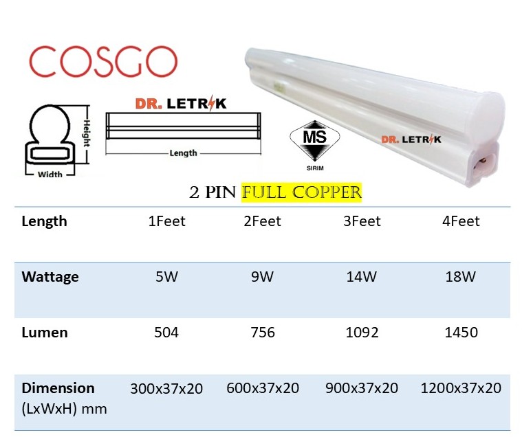 COSGO T5 LED Light Tube (1FT / 2FT / 3FT / 4FT) Complete Set [ Daylight ...
