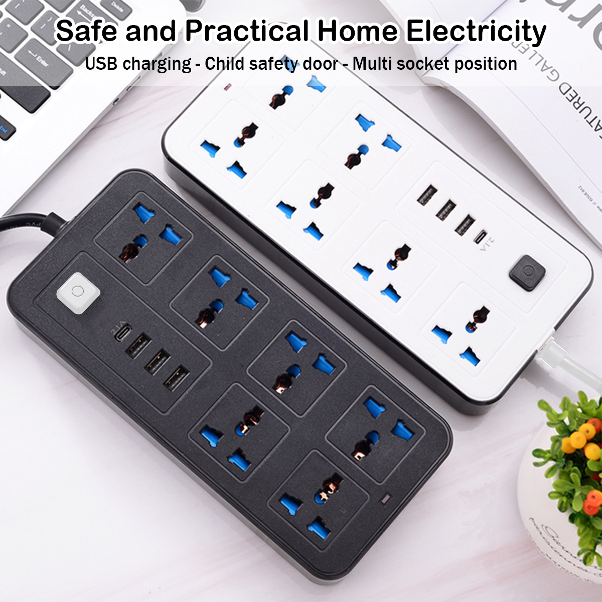 Power Socket 6-Hole Power Socket Extension Cord USB Extension Plug 2 ...