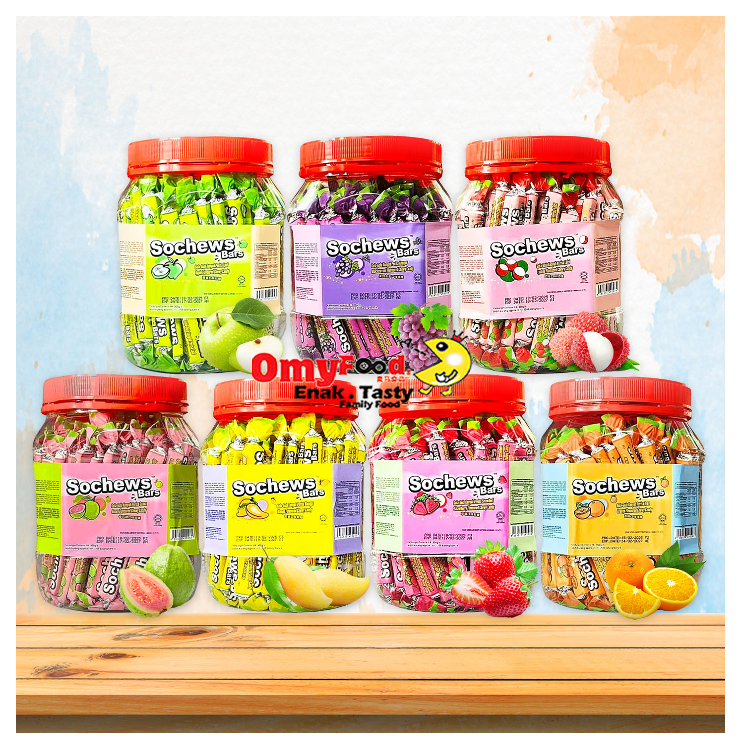 900g x 100pcs Sochews Bars Long Chewy Candy [Apple/Blackcurrant/Lychee ...