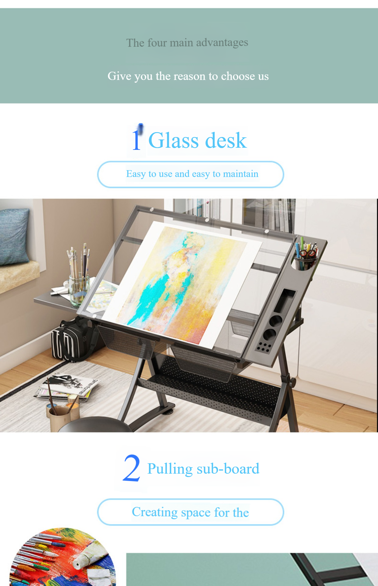 Drawing table, painting adjustable table, art glass drawing drawing ...
