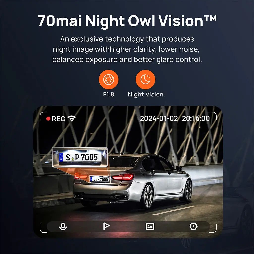 70mai A500S Dashcam Car Recorder 1944P Car Camera Rear Cam WiFi App ...